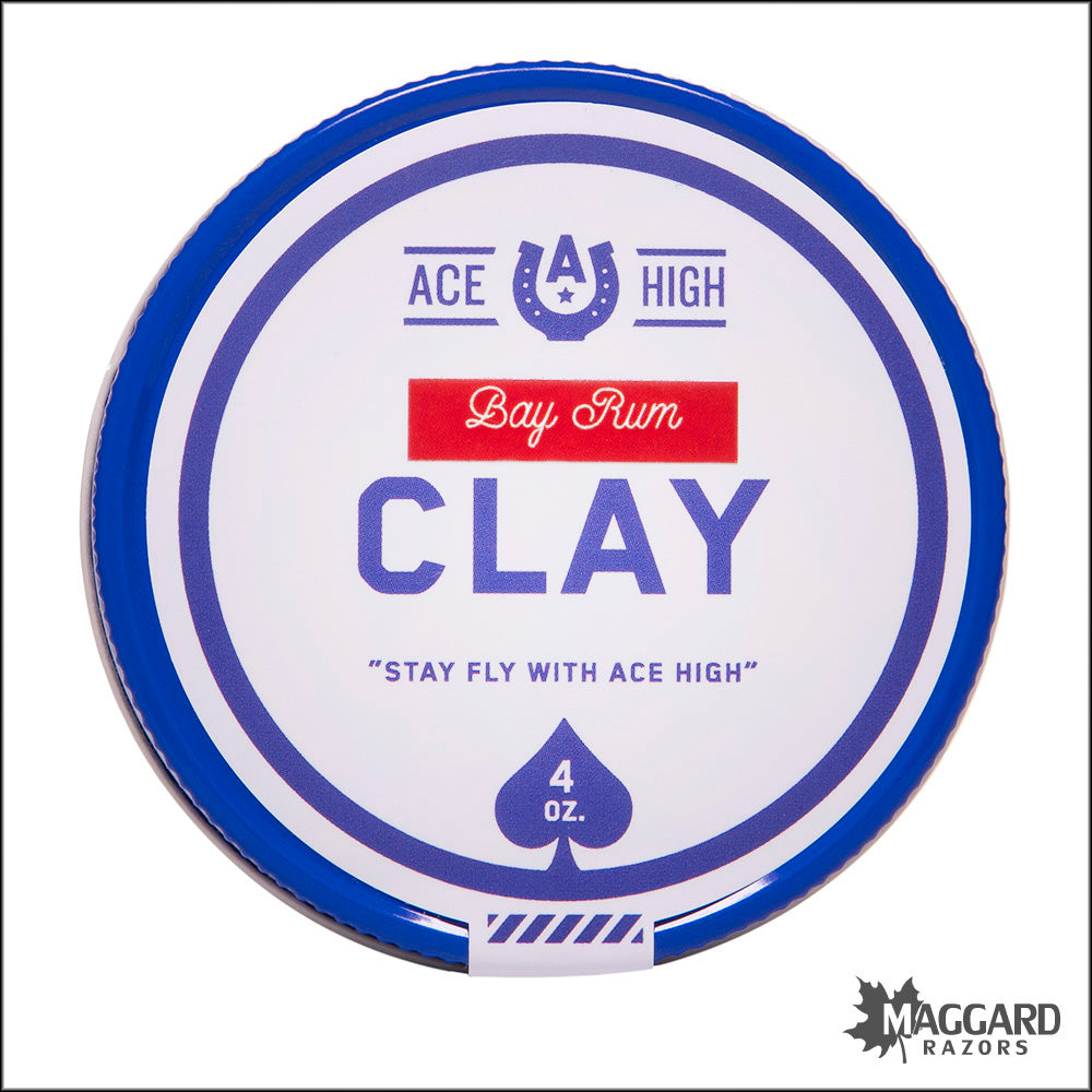 Ace High Bay Rum, Blue Suede Clay Water Based Pomade, 4oz - Strong Hol — Maggard Razors