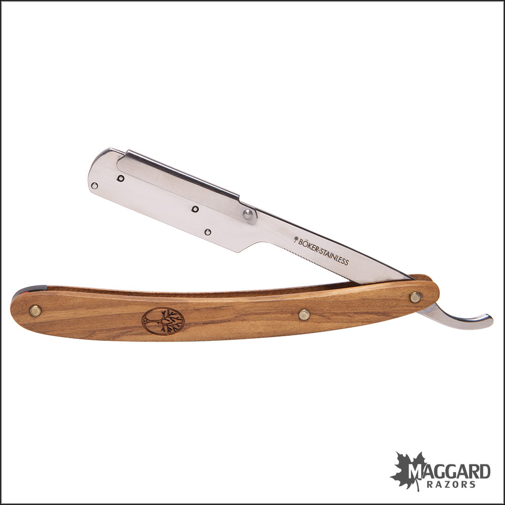 Boker 140906 Pro Barberette Stainless Steel Shavette Razor, Olive Wood ...
