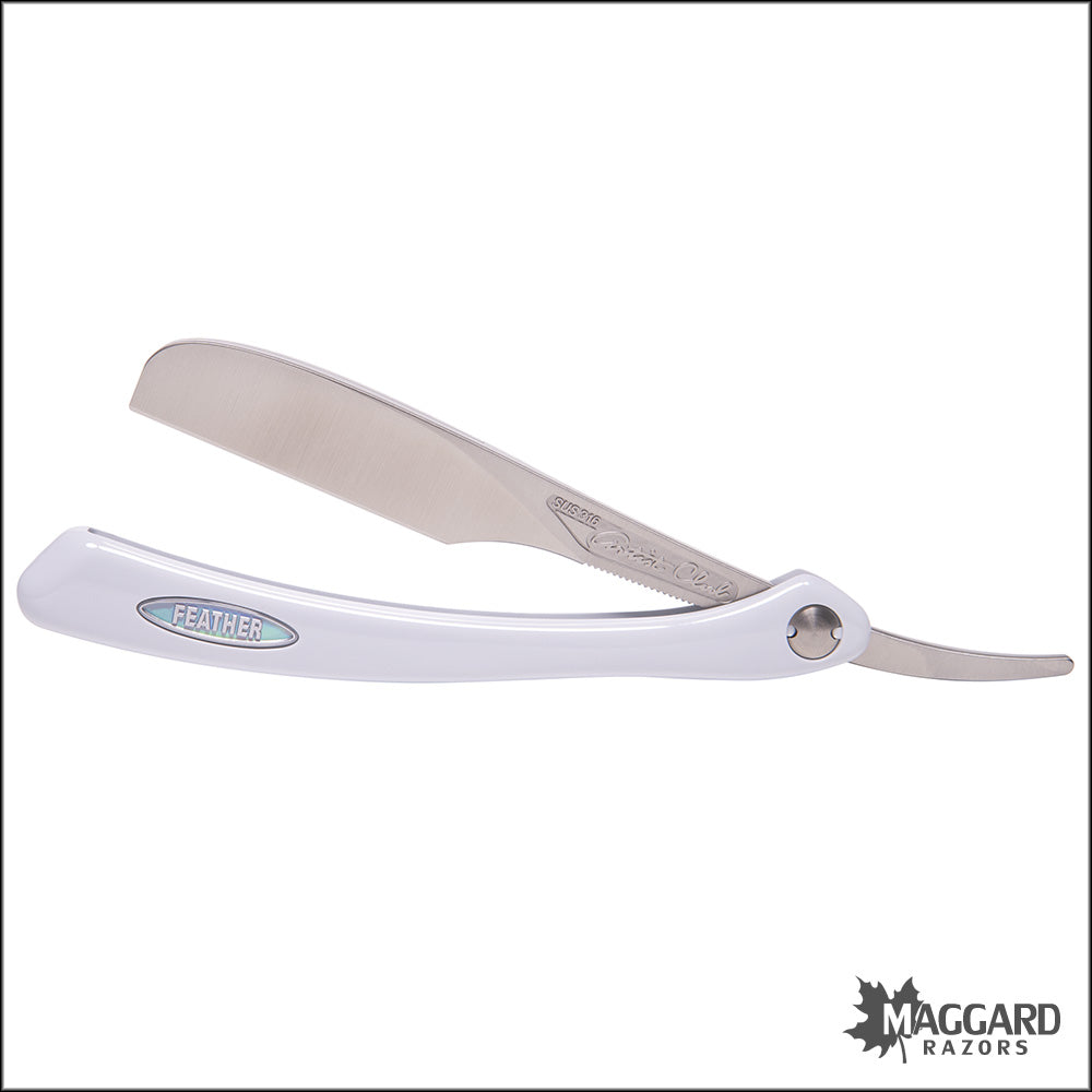 Feather Artist Club DX Folding Straight Razor Shavette, Pearl White Ha ...