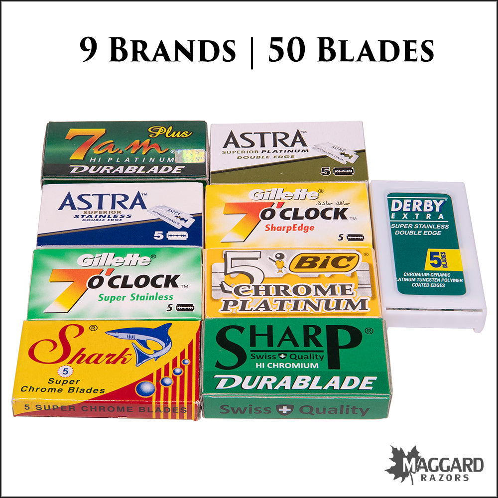 Double Edge Razor Blade Sampler 9 Brands, 50 Blades — Maggard Razors