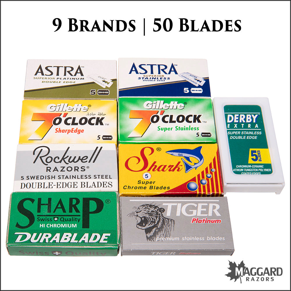 Double Edge Razor Blade Sampler 9 Brands, 50 Blades — Maggard Razors