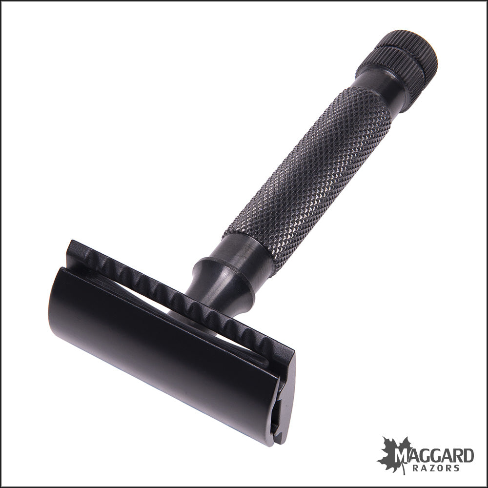 Maggard Razors DE Safety Razor MR1 Black Anodized Stainless Steel Hand