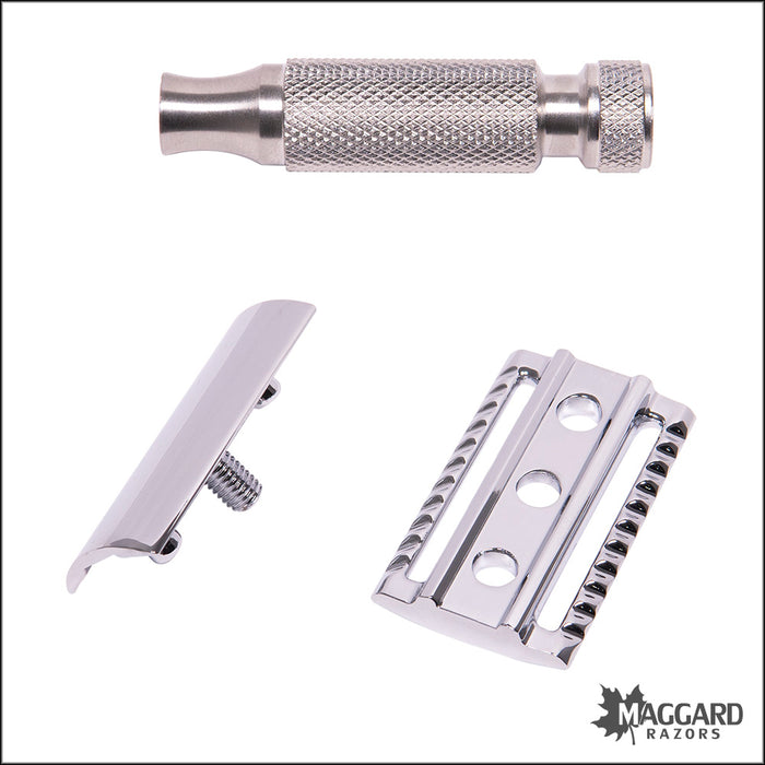 Maggard Razors DE Safety Razor MRT Stainless Steel, Travel Handle Only