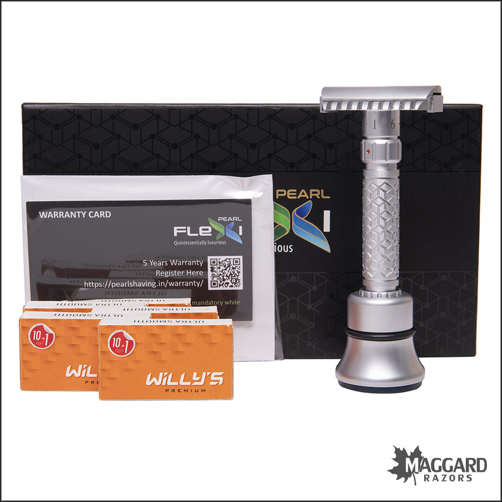 Pearl Shaving Flexi Adjustable Open Comb Machined DE Safety Razor with ...