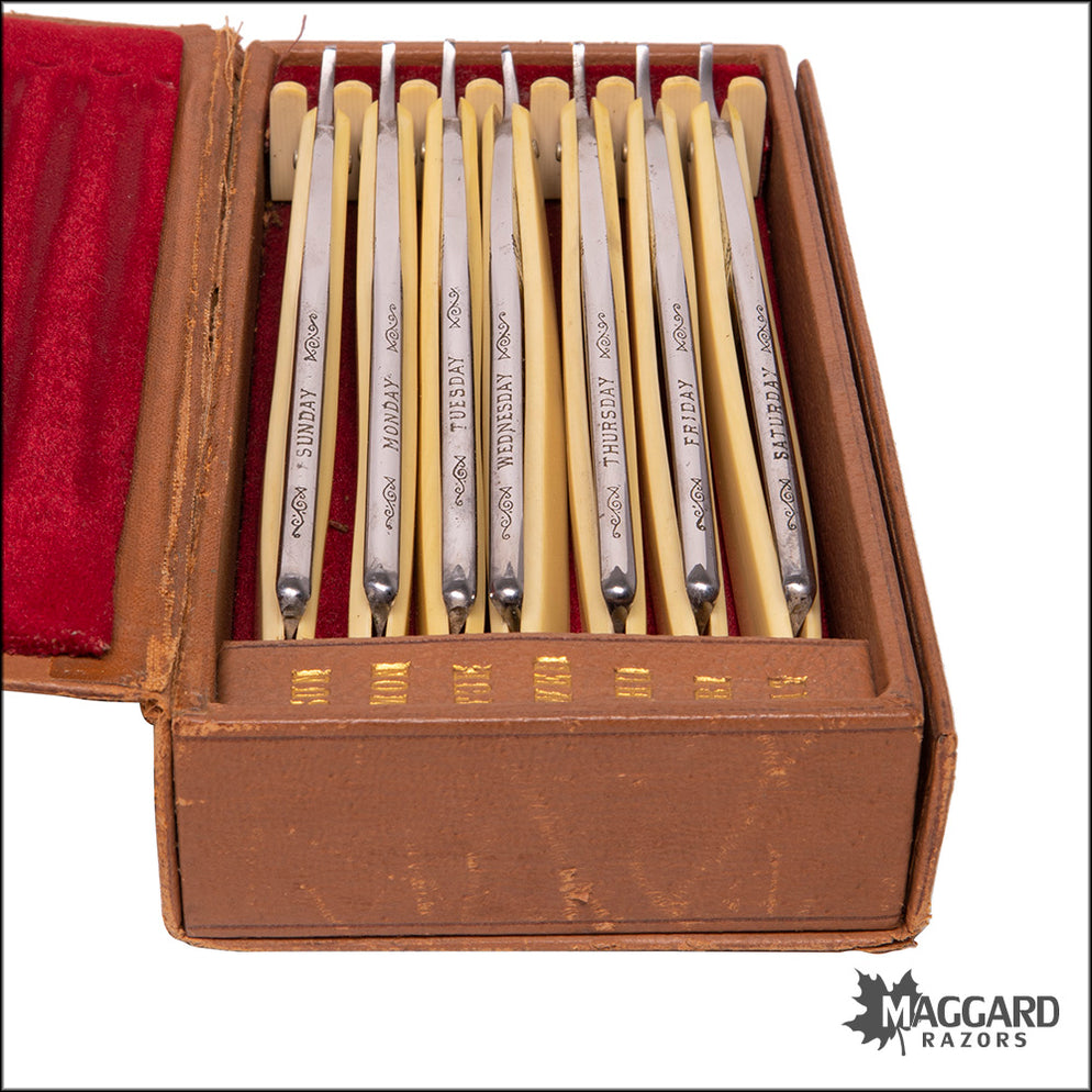 #1052 Vintage Straight Razor 7-Day Set - Wester Bros. Anchor Brand 11 ...