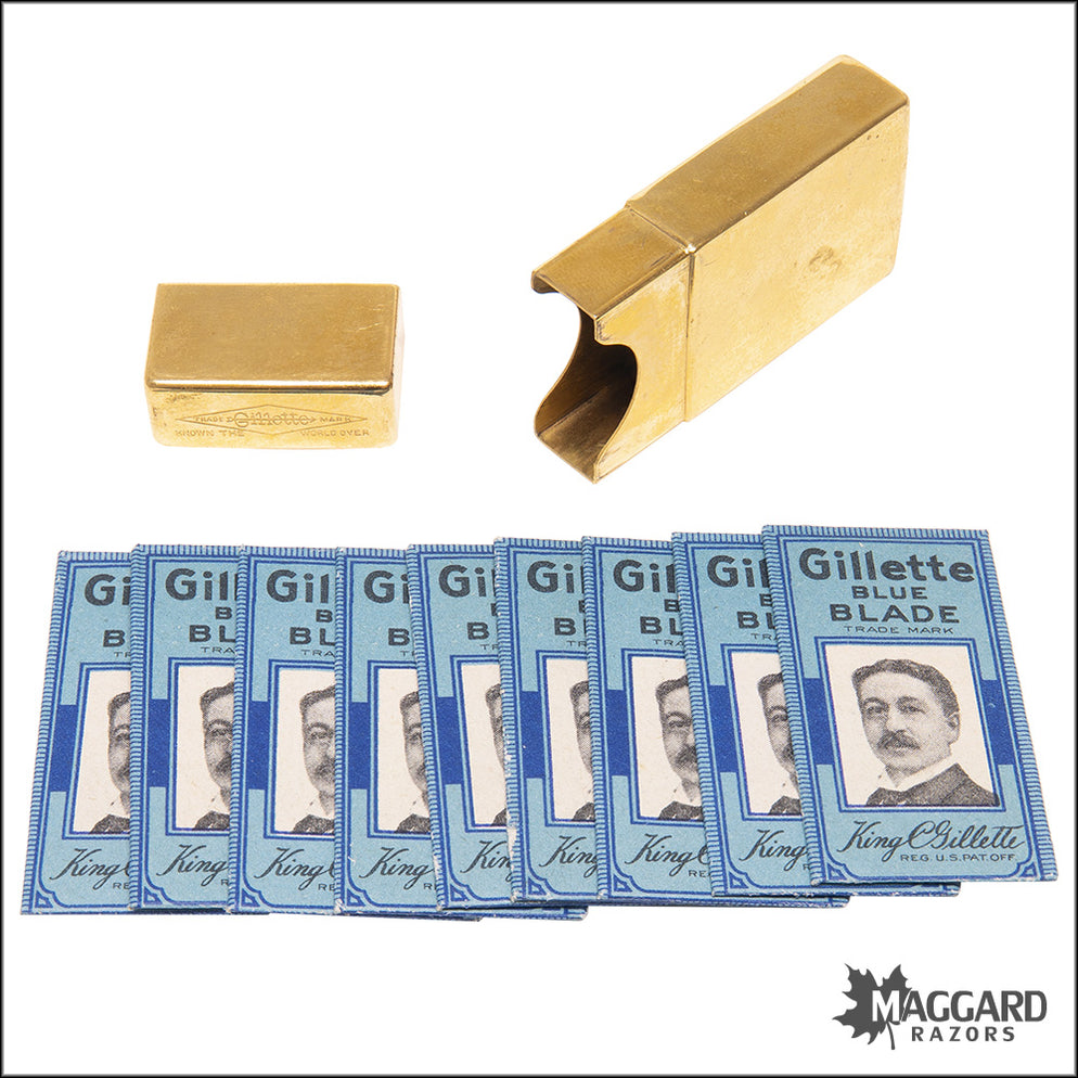 #1140 Vintage Gillette Gold Plated Blade Holder, Includes 9 NOS Gillet ...