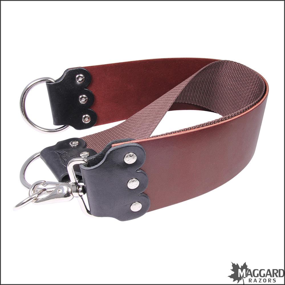 Mountain Mike 3" Latigo Leather Strop, Red, Nylon Webbing, D Rings, Ha ...