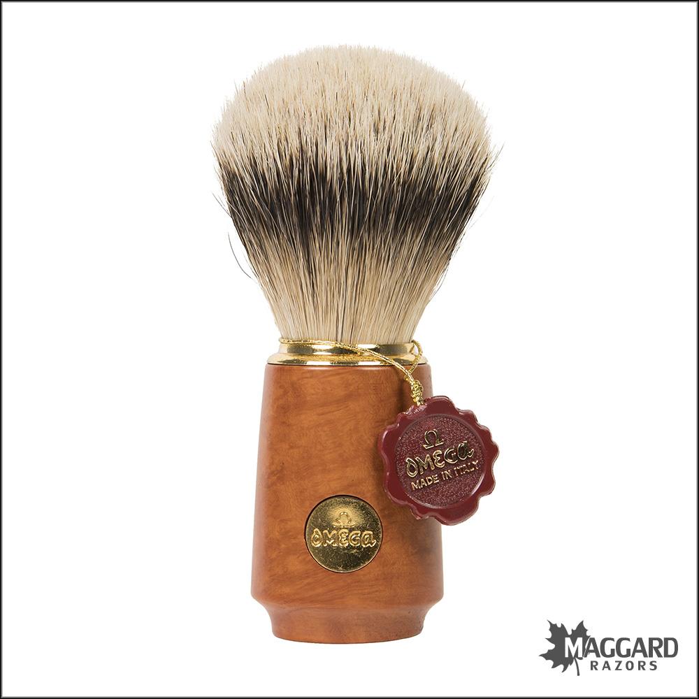 Omega Model 6144 Briar Root Burl Handle Silvertip Shaving Brush, 24mm ...