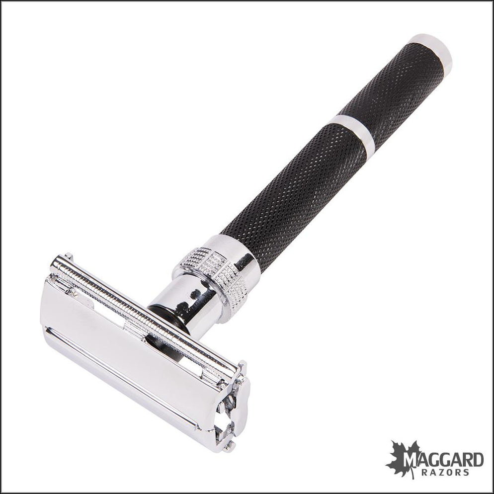 Parker 96R Black and Chrome Handle Butterfly TTO Closed Comb DE Safety ...