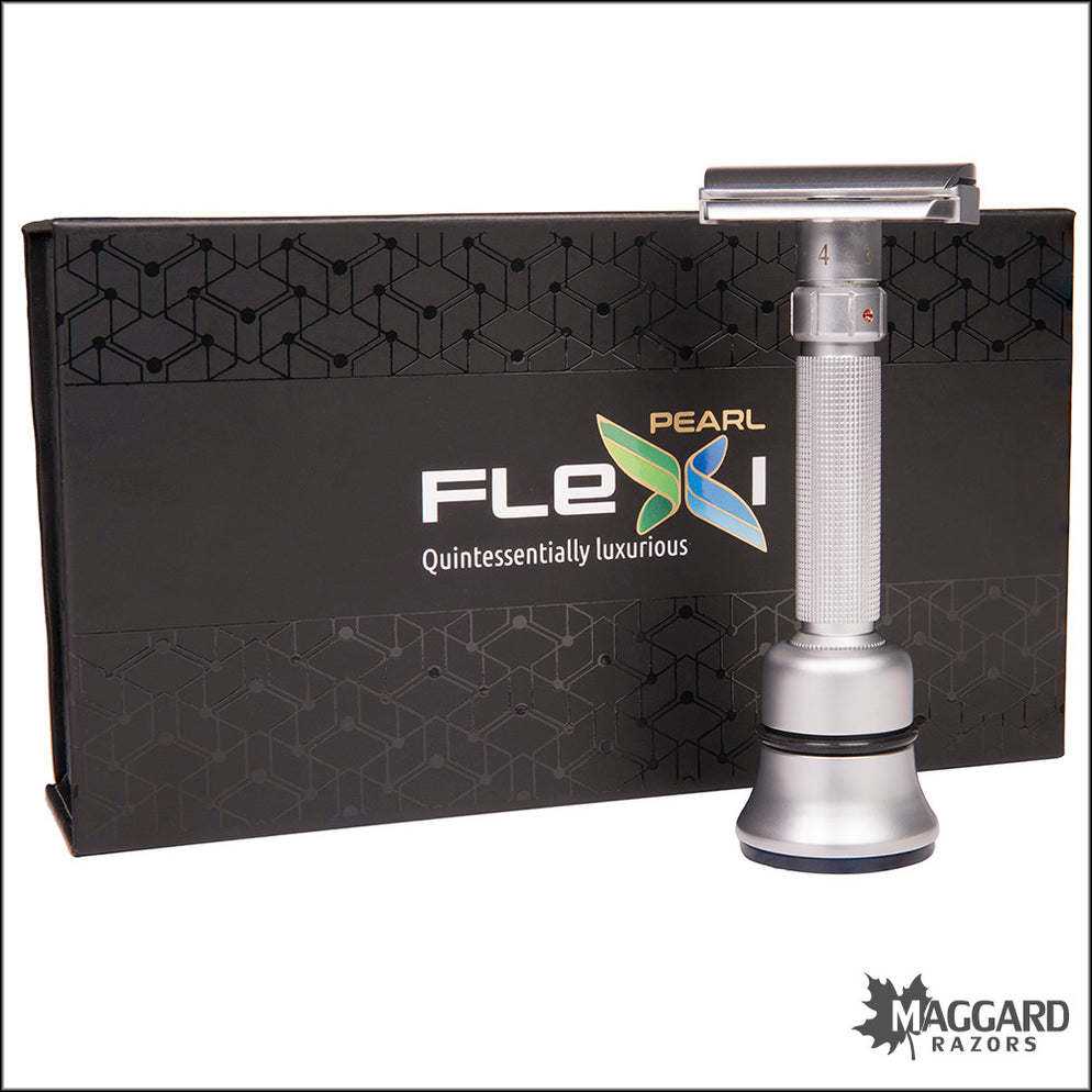 Pearl Shaving Flexi Adjustable Machined DE Safety Razor with Stand, Ma ...